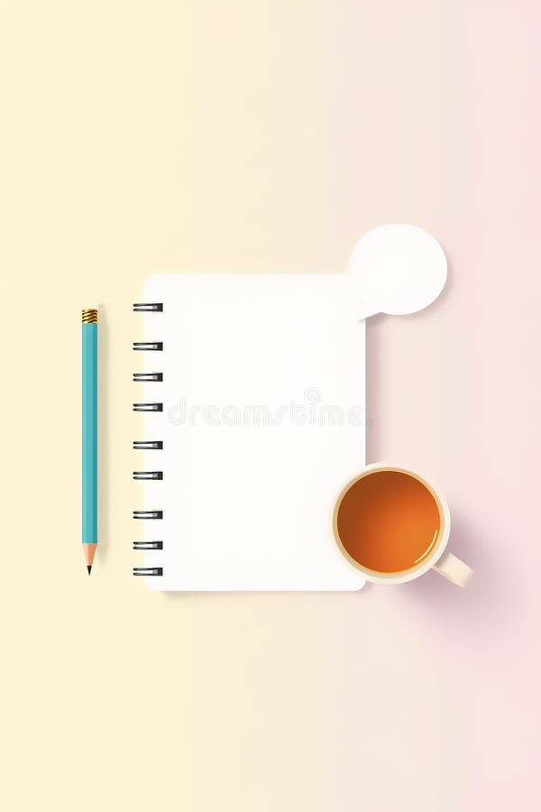 Minimalist Workspace with Spiral Notebook, Speech Bubble Cutout, Pencil ...