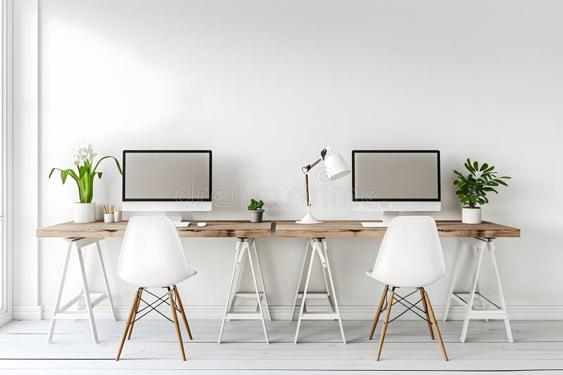 Minimalist Workspace with Two Desks and Computers Stock Illustration ...