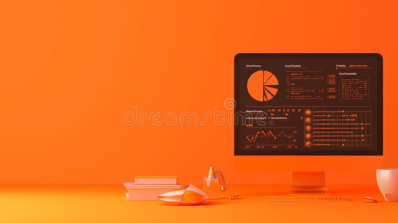 Minimalist Workstation with Financial Data on Screen Stock Photo ...