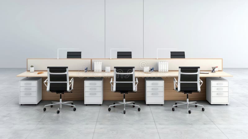 Minimalist Workstations in Spacious Office Interior Stock Illustration ...