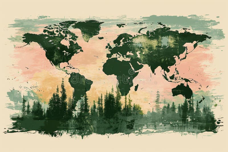 Minimalist World Map Design Showcasing Dark Continents on a Tranquil ...