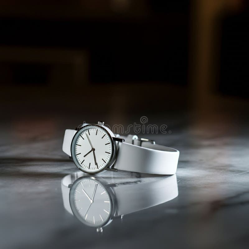 A Minimalist Wristwatch with a Sleek White Strap and a Simple Dial is ...