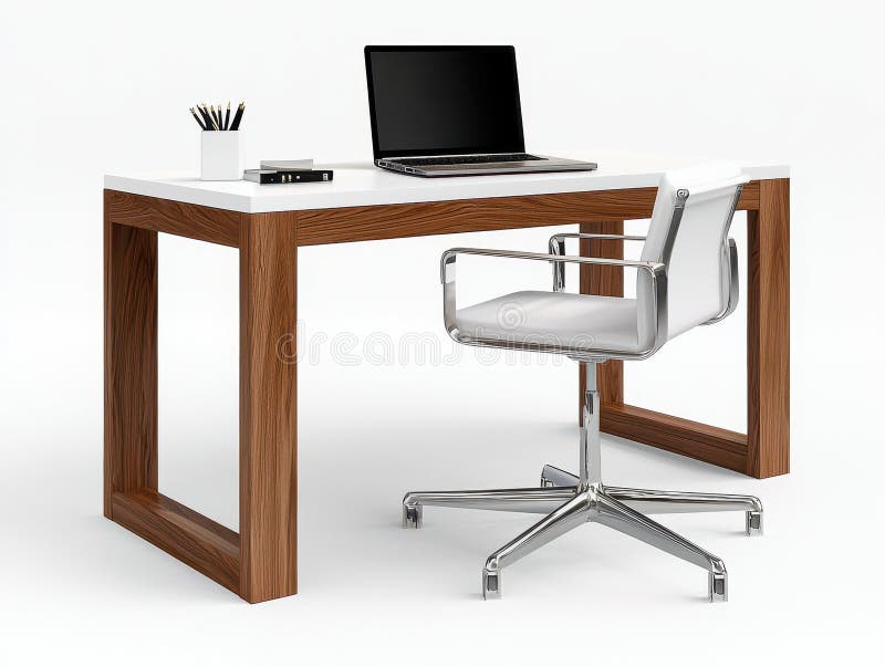 Minimalist Writing Desk with Stylish Chair and Laptop Setup Stock ...