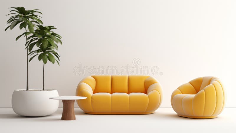 Minimalist Yellow Sofas in Zen-inspired Setting Stock Illustration ...