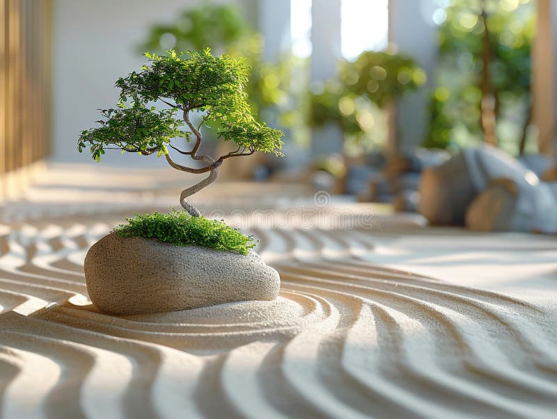 Minimalist Zen Garden with Raked Sand and Simple Stock Image - Image of ...