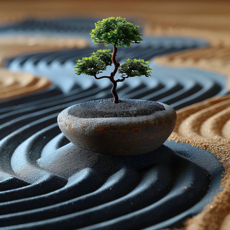 Minimalist Zen Garden with Raked Sand and Simple Stock Photo - Image of ...