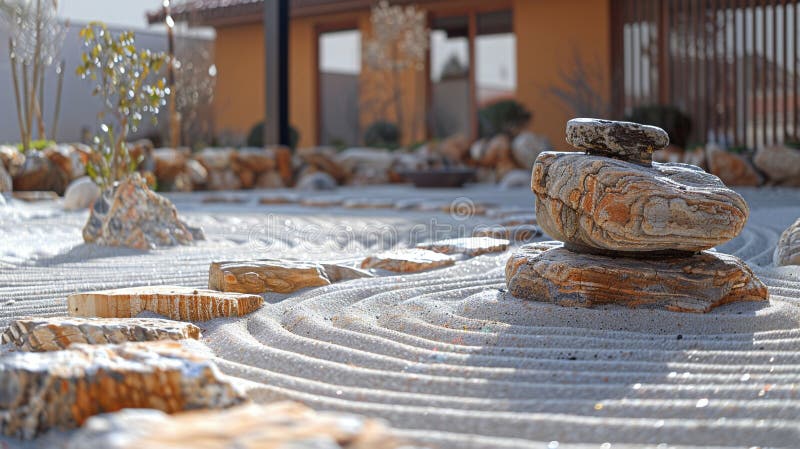 Minimalist Zen Garden with Raked Sand and Simple Stock Image - Image of ...