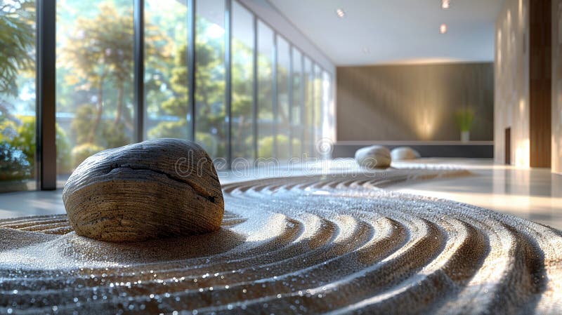 Minimalist Zen Garden with Raked Sand and Simple Stock Photo - Image of ...