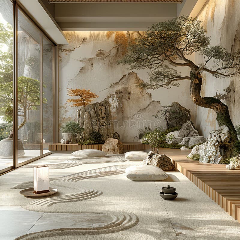 Minimalist Zen Garden with Raked Sand and Simple Stock Photo - Image of ...