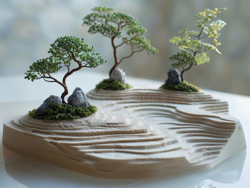 Minimalist Zen Garden with Raked Sand and Simple Stock Photo - Image of ...