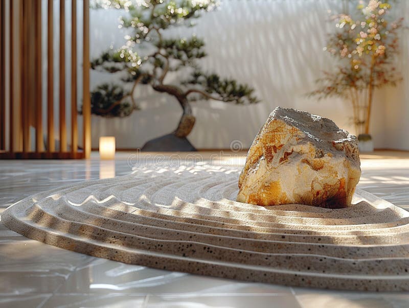 Minimalist Zen Garden with Raked Sand and Simple Stock Photo - Image of ...