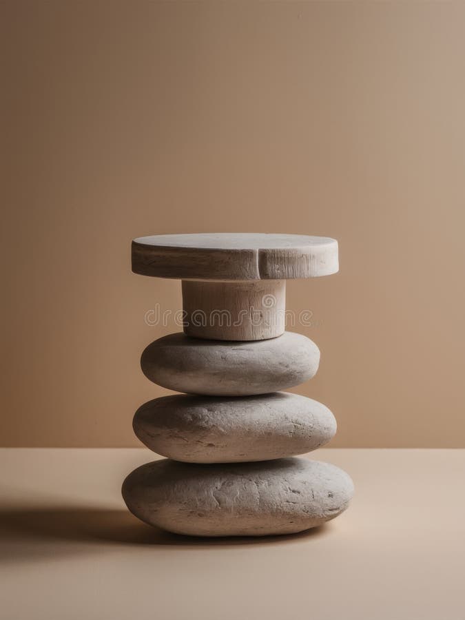 Minimalist Zen Stone Stack Table on Neutral Background - Tranquility ...