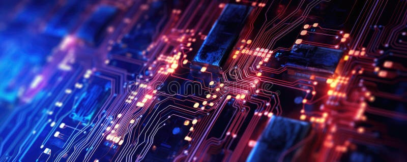 Minimalistic Abstract Background with Circuit Board Patterns and Glowing Lines, Capturing the ...