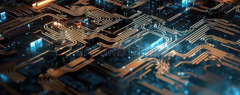 Minimalistic Abstract Background with Circuit Board Patterns and Glowing Lines, Capturing the ...
