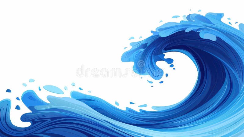 Minimalistic Abstract Blue Wave with Water Splash on White Background ...