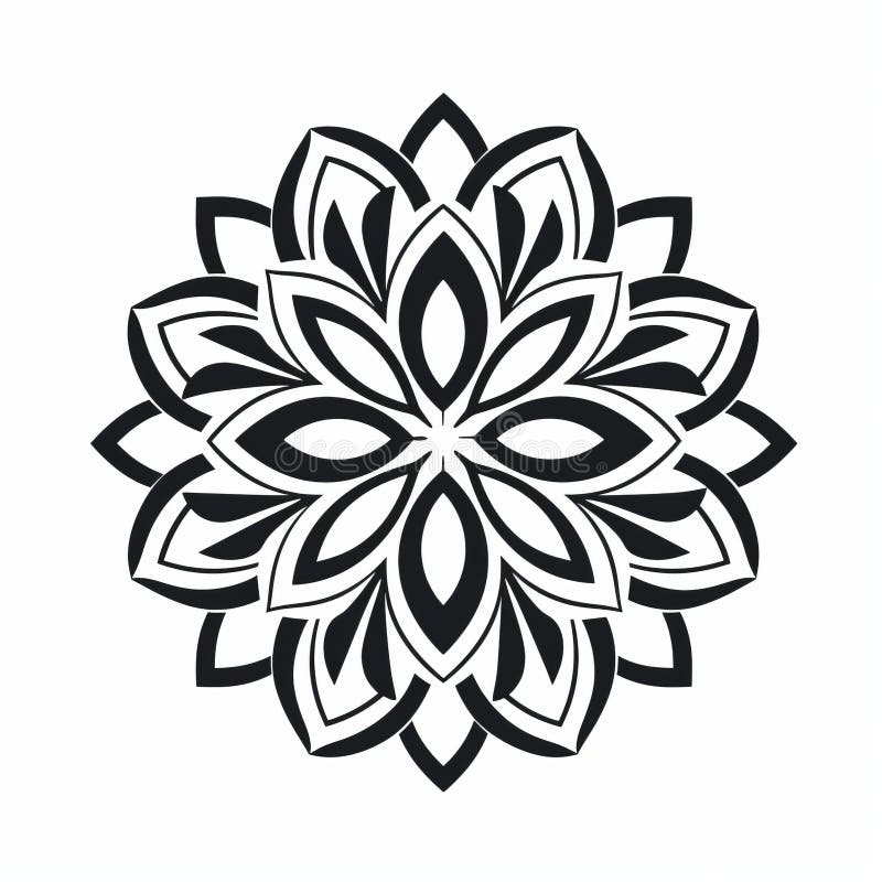 Minimalistic Abstract Flower Symbol Pattern - Intricate Black and White ...
