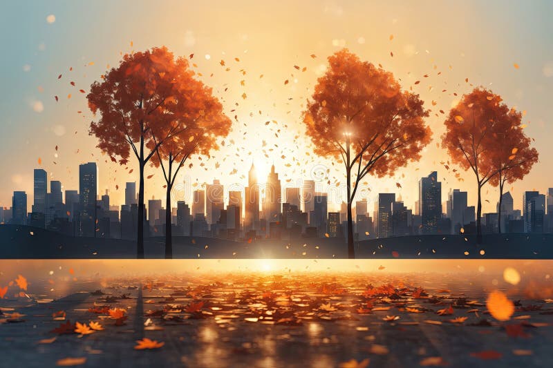 Minimalistic Abstract Illustration of Autumn City. Ai Generative Stock ...