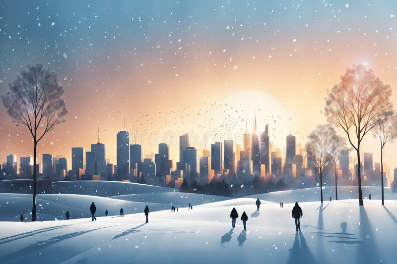 Minimalistic Abstract Illustration of Winter City. Ai Generative Stock ...