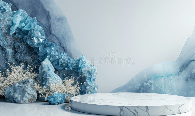 Minimalistic Abstract Scene with Marble Podium and Blue Geode on ...