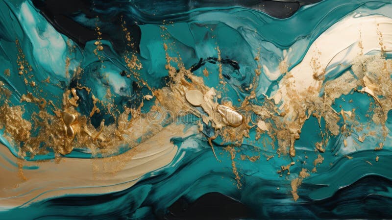 A Minimalistic Abstract Texture of Turquoise and Gold Paint. Generative ...