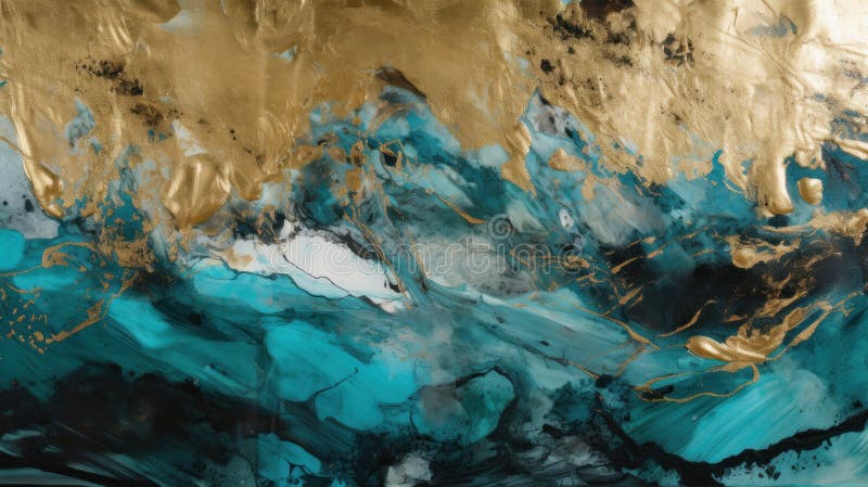 A Minimalistic Abstract Texture of Turquoise and Gold Paint. Generative ...