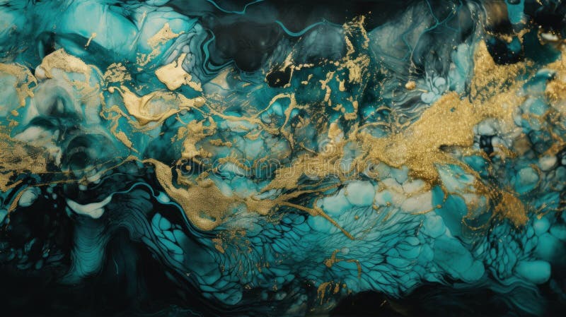 A Minimalistic Abstract Texture of Turquoise and Gold Paint. Generative ...