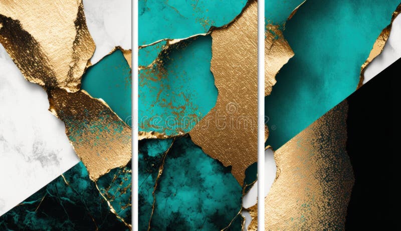 A Minimalistic Abstract Texture of Turquoise and Gold Paint. Generative ...