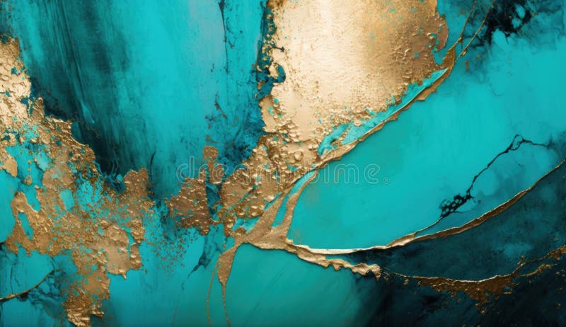A Minimalistic Abstract Texture of Turquoise and Gold Paint. Generative ...