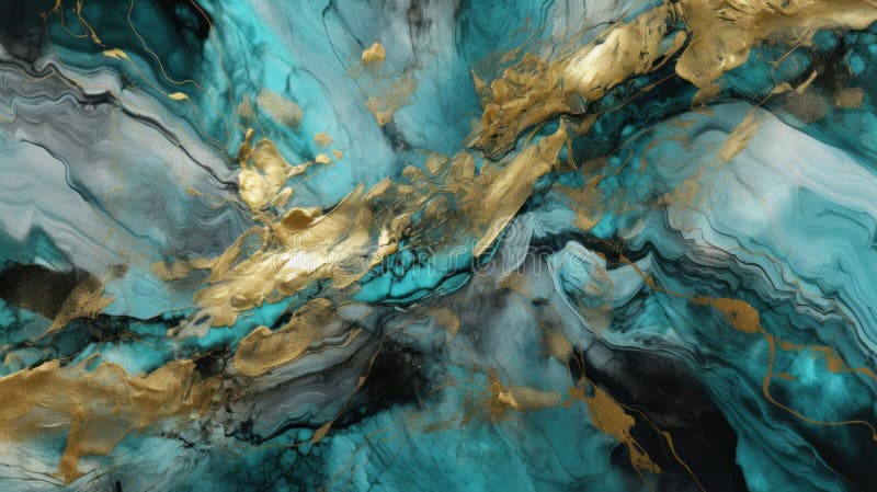A Minimalistic Abstract Texture of Turquoise and Gold Paint. Generative ...