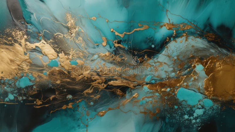 A Minimalistic Abstract Texture of Turquoise and Gold Paint. Generative ...