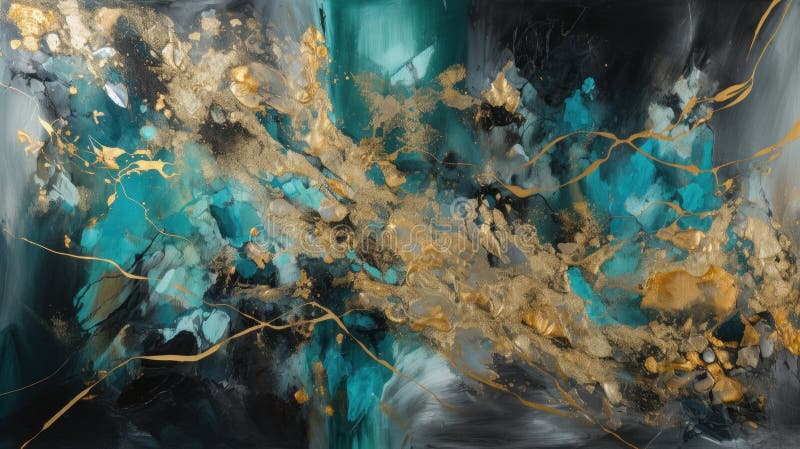 A Minimalistic Abstract Texture of Turquoise and Gold Paint. Generative ...