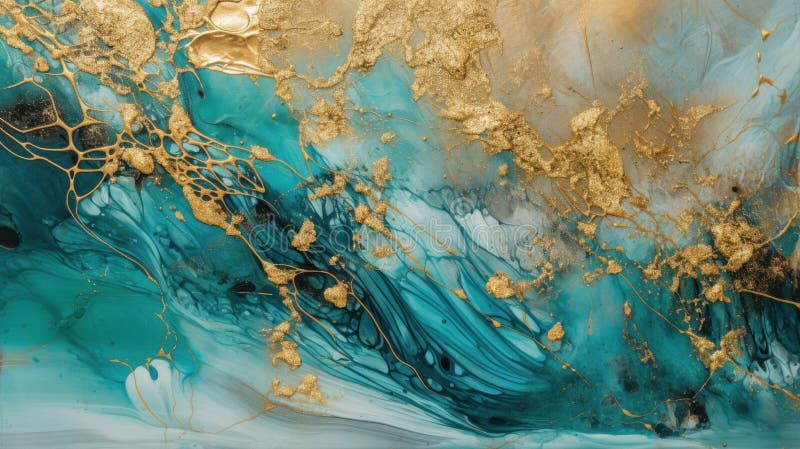 A Minimalistic Abstract Texture of Turquoise and Gold Paint. Generative ...