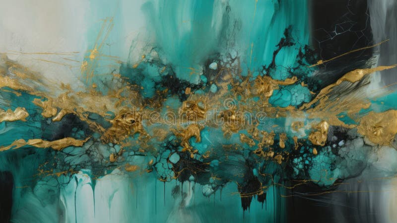 A Minimalistic Abstract Texture of Turquoise and Gold Paint. Generative ...