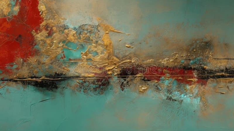 A Minimalistic Abstract Texture of Turquoise, Red and Gold Paint ...