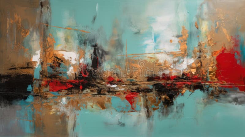 A Minimalistic Abstract Texture of Turquoise, Red and Gold Paint ...