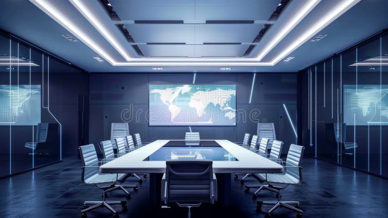 Minimalistic AI Conference Room with Smart Tables, Interactive ...