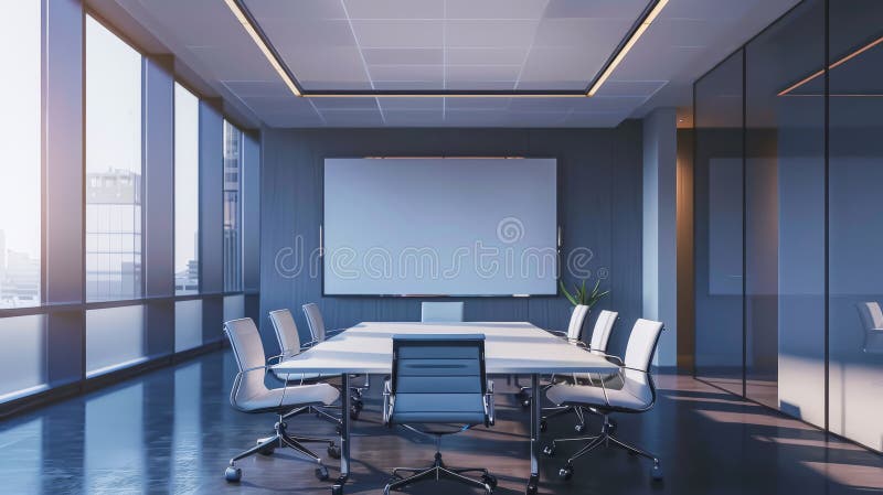 Minimalistic AI Conference Room with Smart Tables, Interactive ...