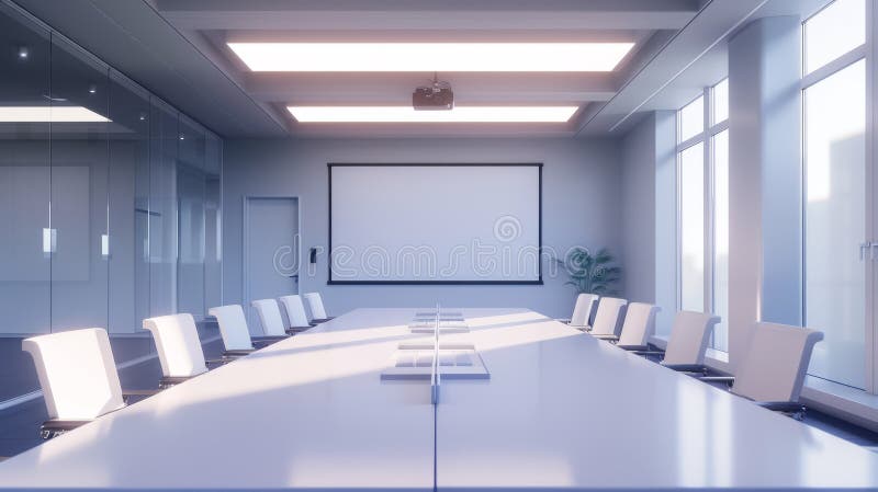 Minimalistic AI Conference Room with Smart Tables, Interactive ...