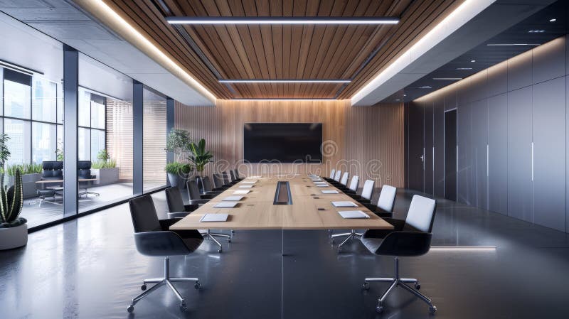 Minimalistic AI Conference Room with Smart Tables, Interactive ...