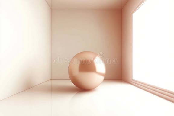 Minimalistic Anamorphic Art with a Copper Sphere in a Bright Modern ...