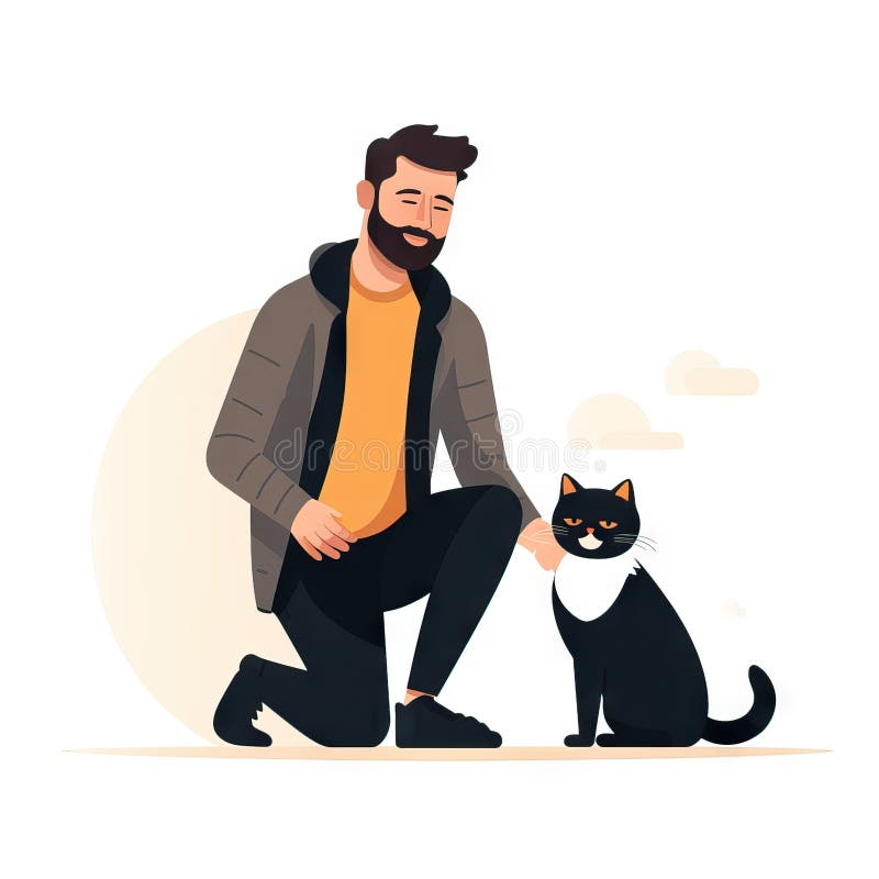 Minimalistic Animation of a Man with a Cat AI Generated Stock ...