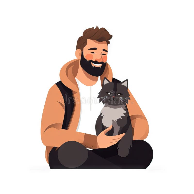 Minimalistic Animation of a Man with a Cat AI Generated Stock ...