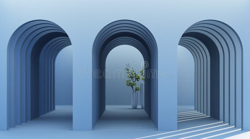 Minimalistic Arch Hallway Architectural Corridor with Empty Wall Stock ...