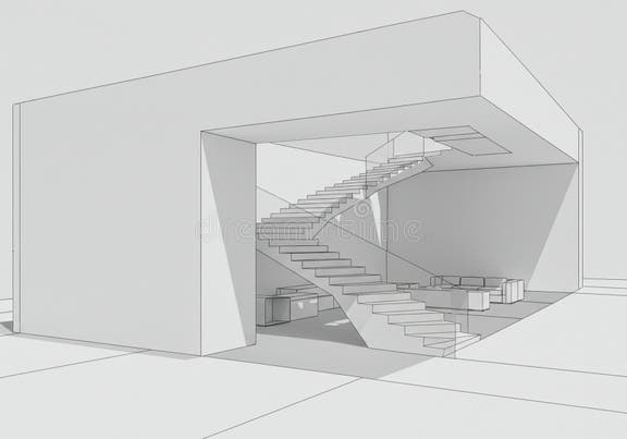 Minimalistic Architectural Rendering Featuring a Modern, Cubic Building ...