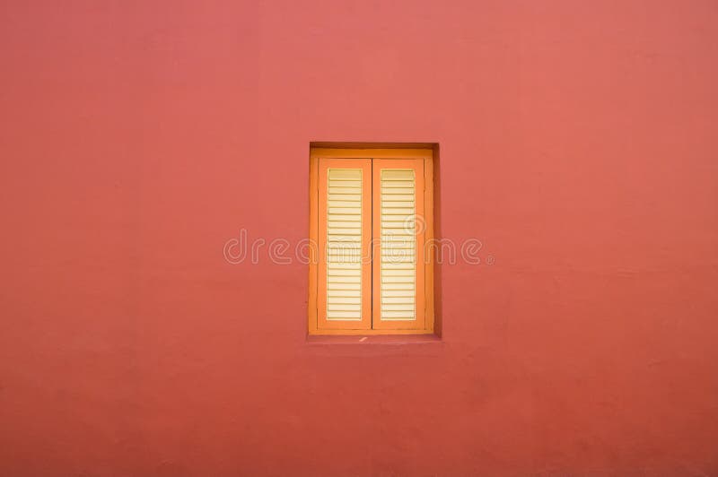 Minimalistic Architecture Background Of Orange Window On Red Plaster ...