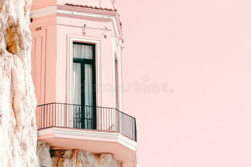 Minimalistic Architecture in Mediterranean Village Against Soft Pink ...