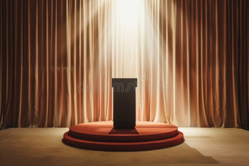 Illuminated Podium on Stage with Dramatic Lighting and Elegant Curtains ...