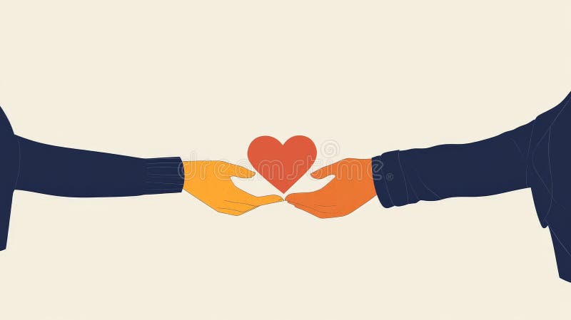 Minimalistic Artwork of Two Hands Exchanging a Central Glowing Heart ...