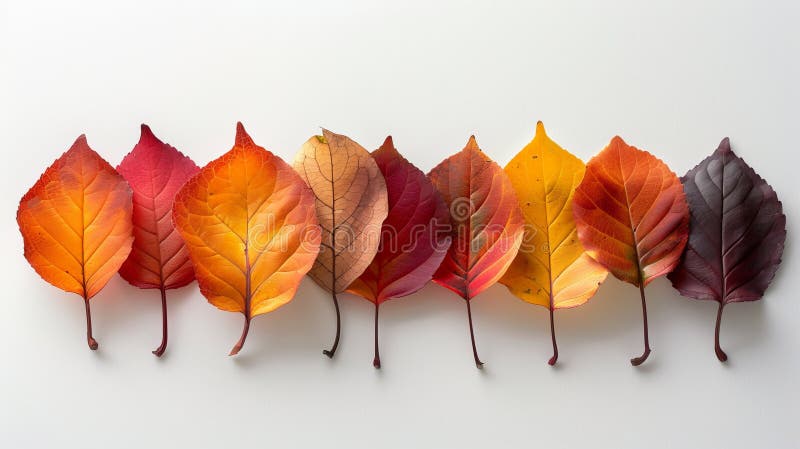 Minimalistic Autumn Elegance Close Up of Vibrant Fall Leaves on White ...