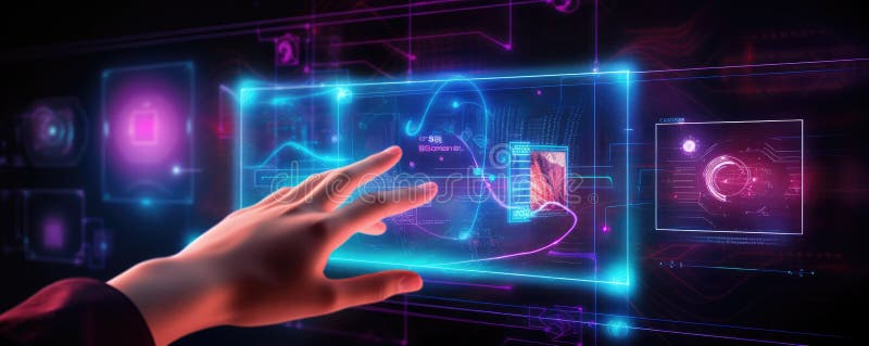 Minimalistic Background with Holographic Displays and Futuristic User ...